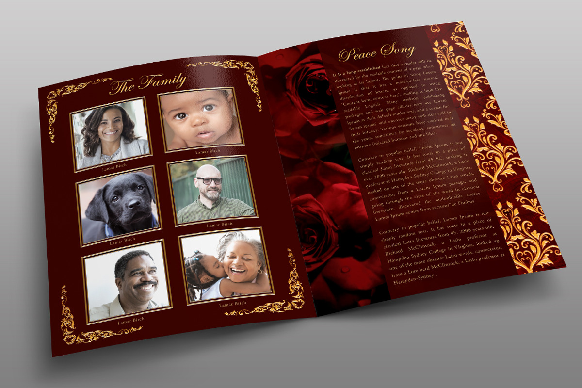 Gold Royal Rose Funeral Program, a Brochure Template by Royallove