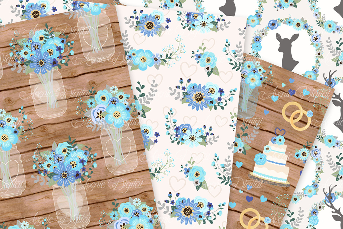 Blue and Gray Rustic Wedding Pattern, a Pattern Graphic by Avenie ...