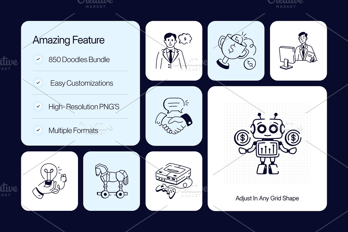 Business and Tech Doodle Icons