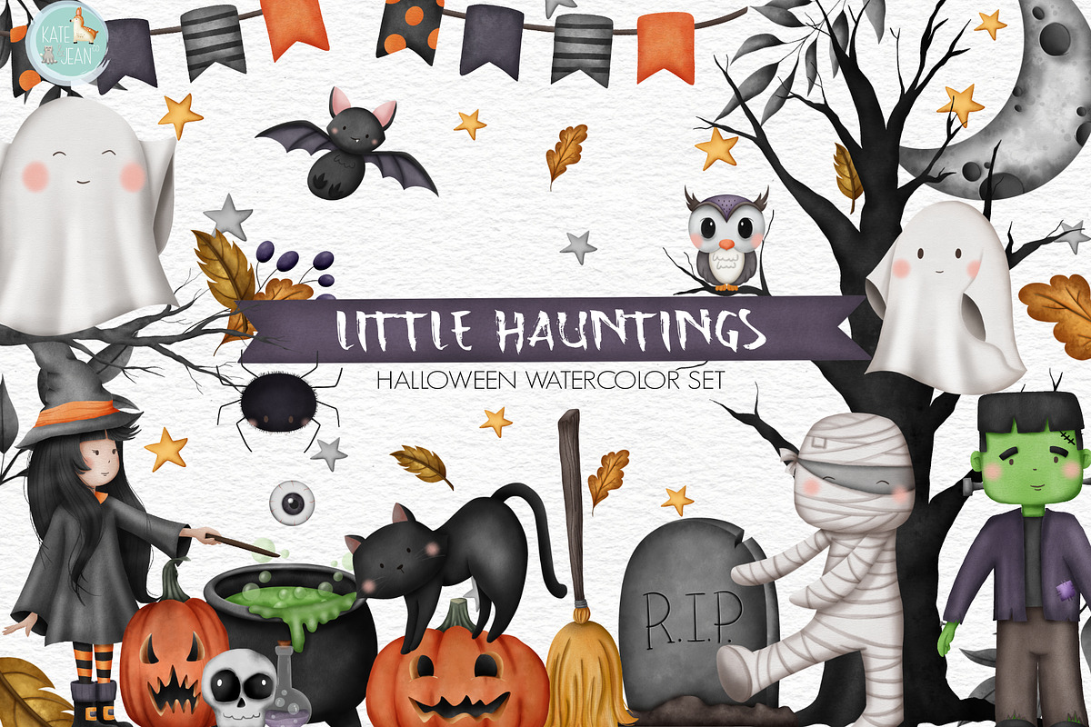 Halloween Watercolor Clipart Set, a Decorative Illustration by ...