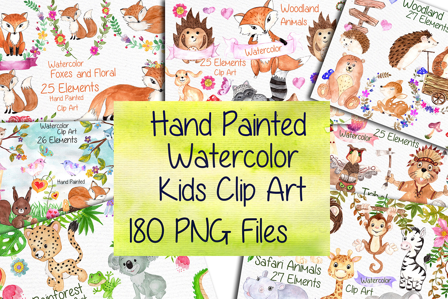 Watercolor Bundle-kids clipart, an Animal Illustration by vivastarkids