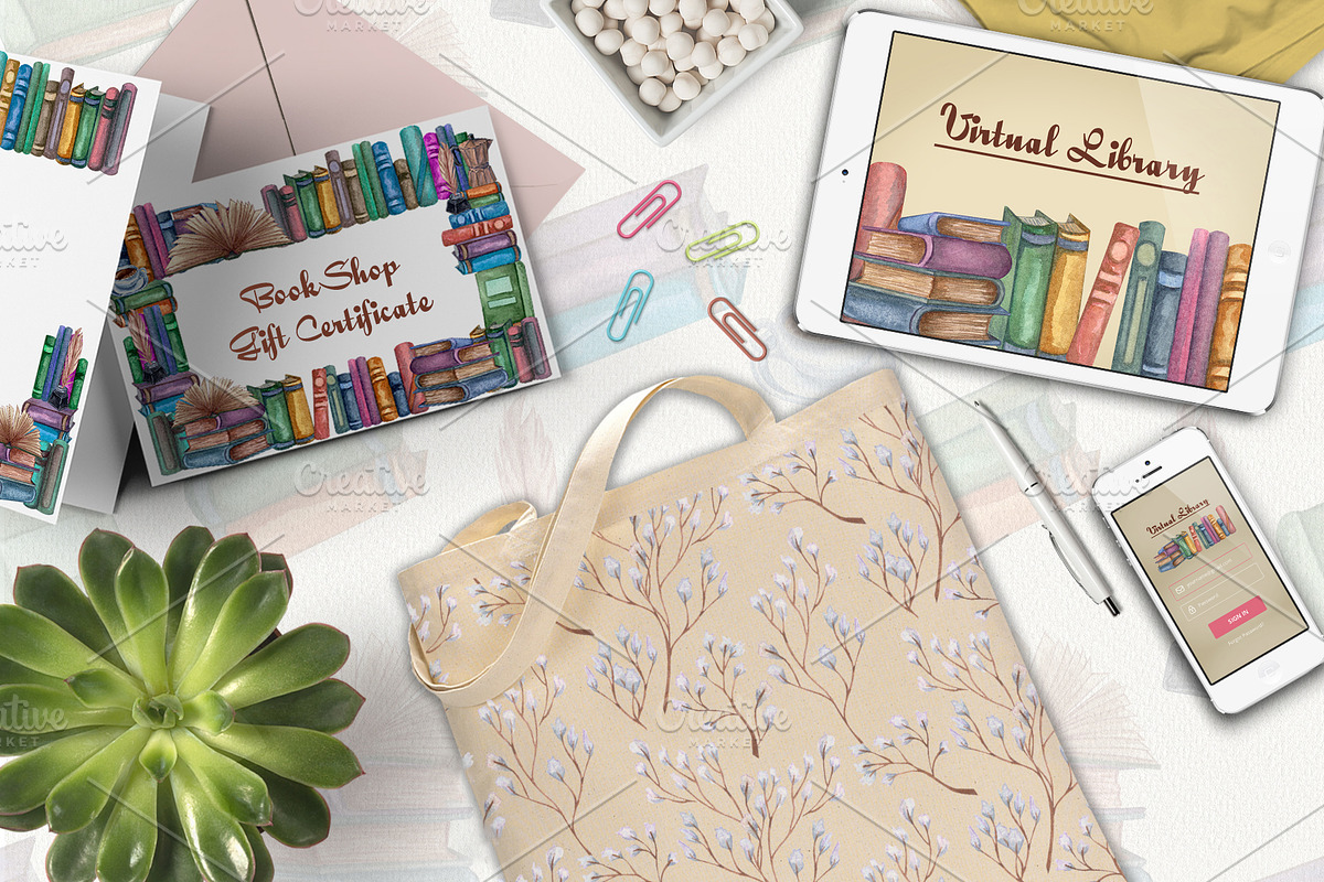 Vintage Library Watercolor Set, an Education Illustration by BarvArt ...