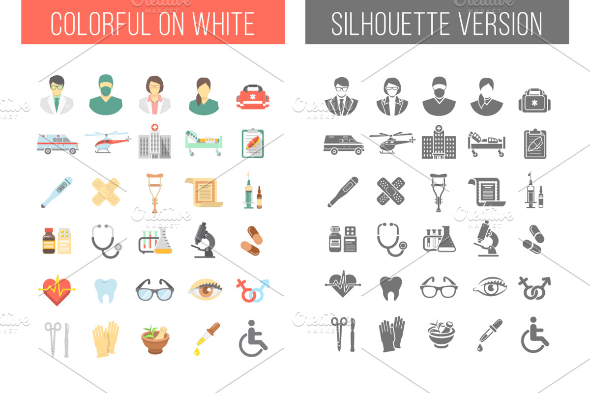 Flat medical and healthcare icons, an Icon by Vectorikart | Creative Market