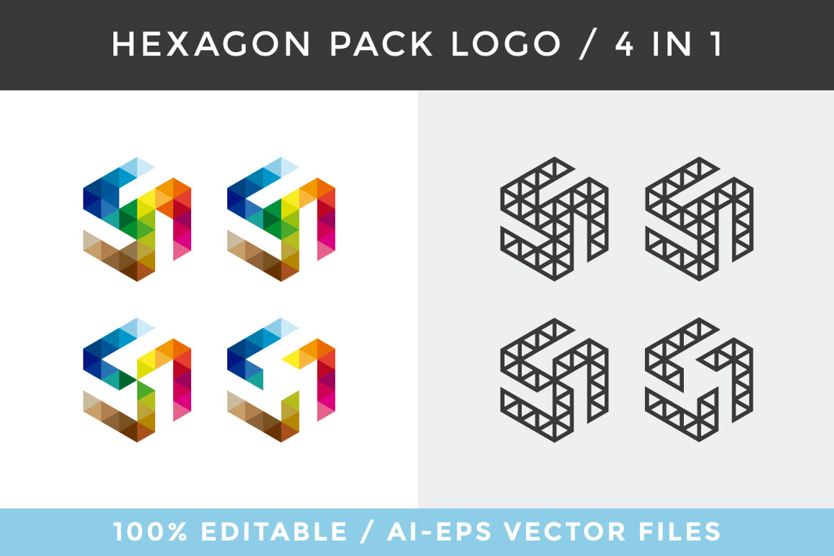Hexagon Pack Logo / 4 in 1, a Branding & Logo Template by Mauro Bertolino