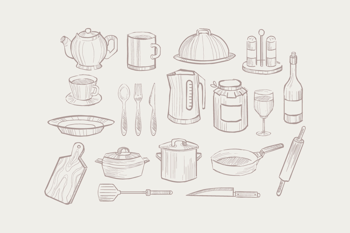 Hand drawn set of kitchen utensils, a Food Illustration by TopVectors