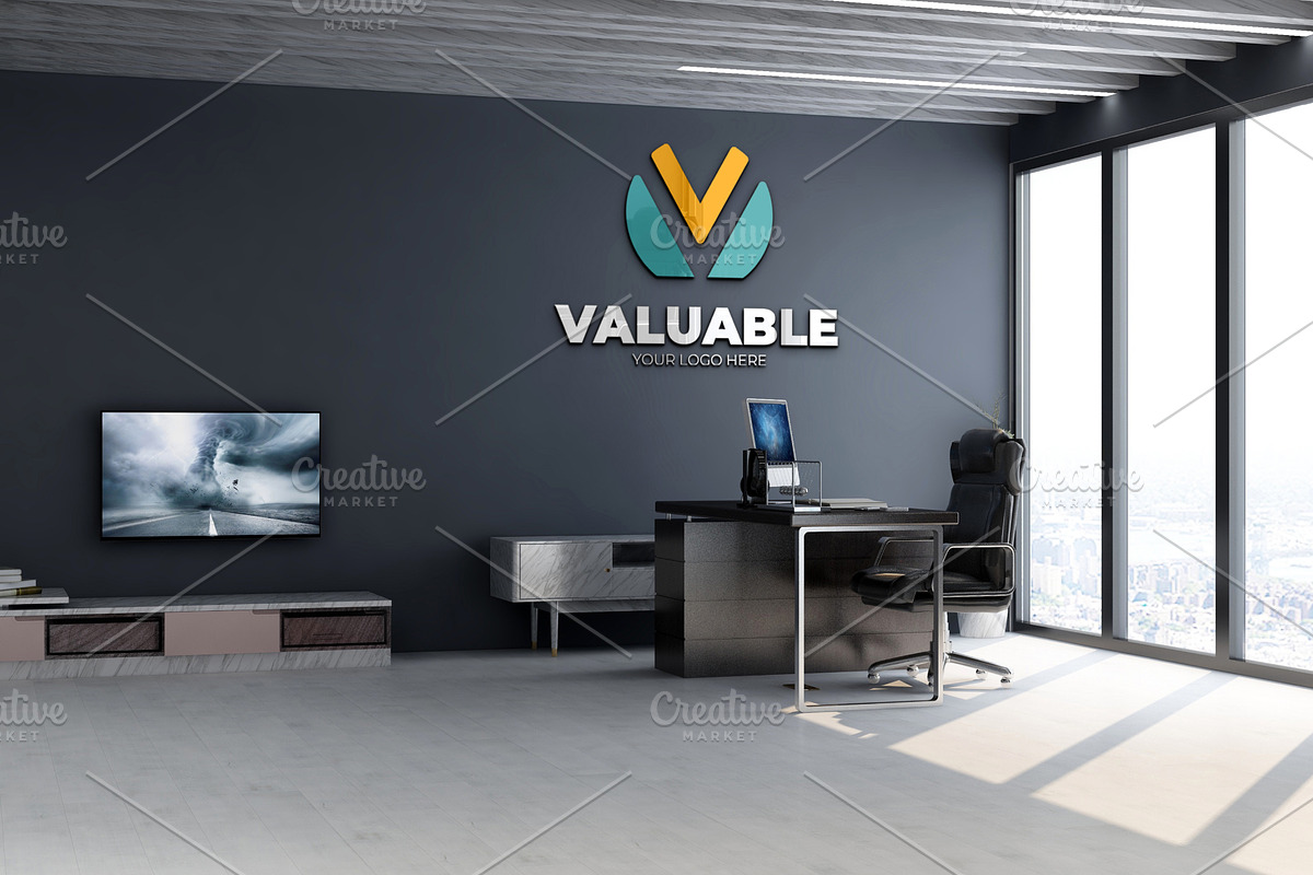 Gray Office Set Wall Logo Mockup | Creative Market
