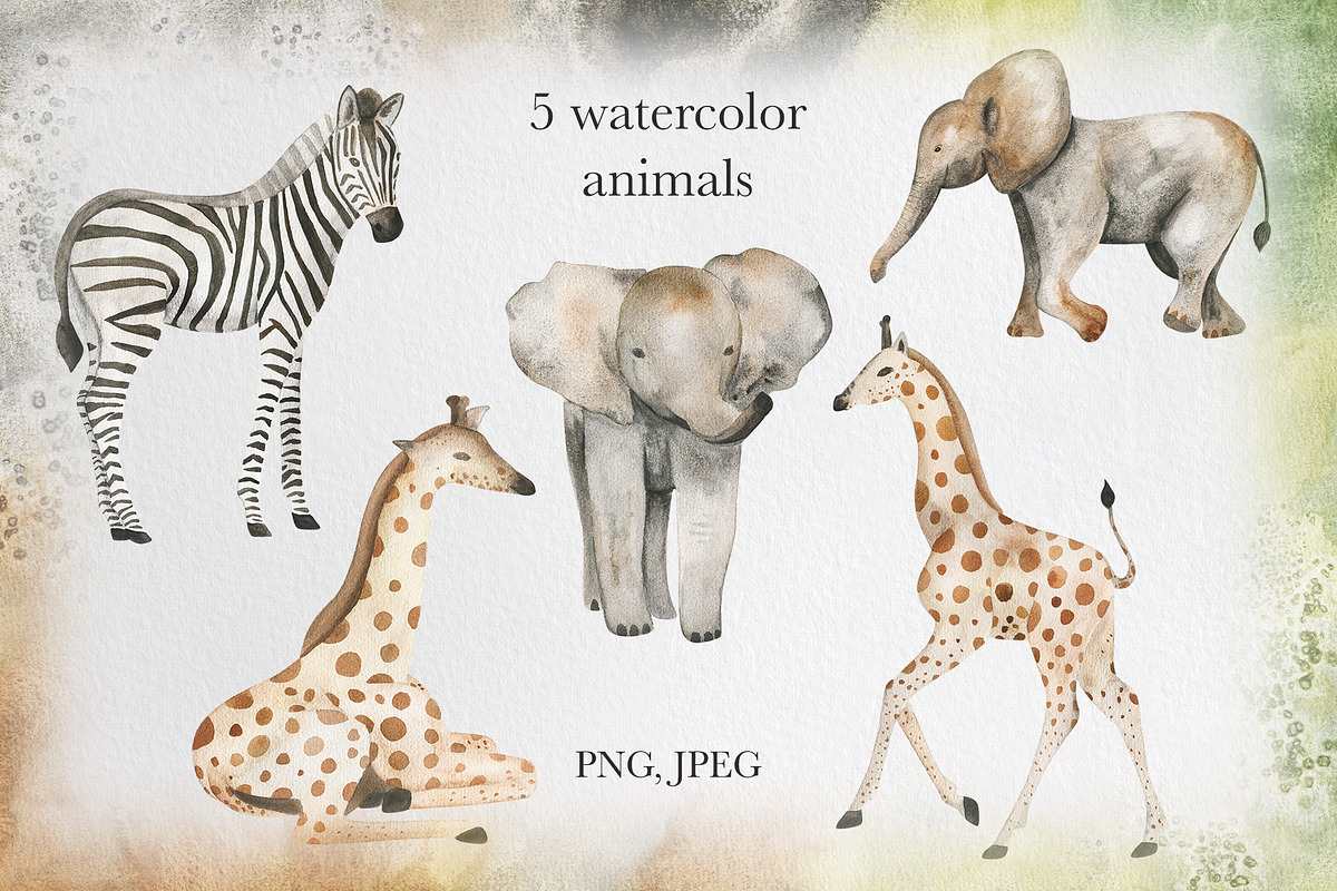 Safari watercolor animals set