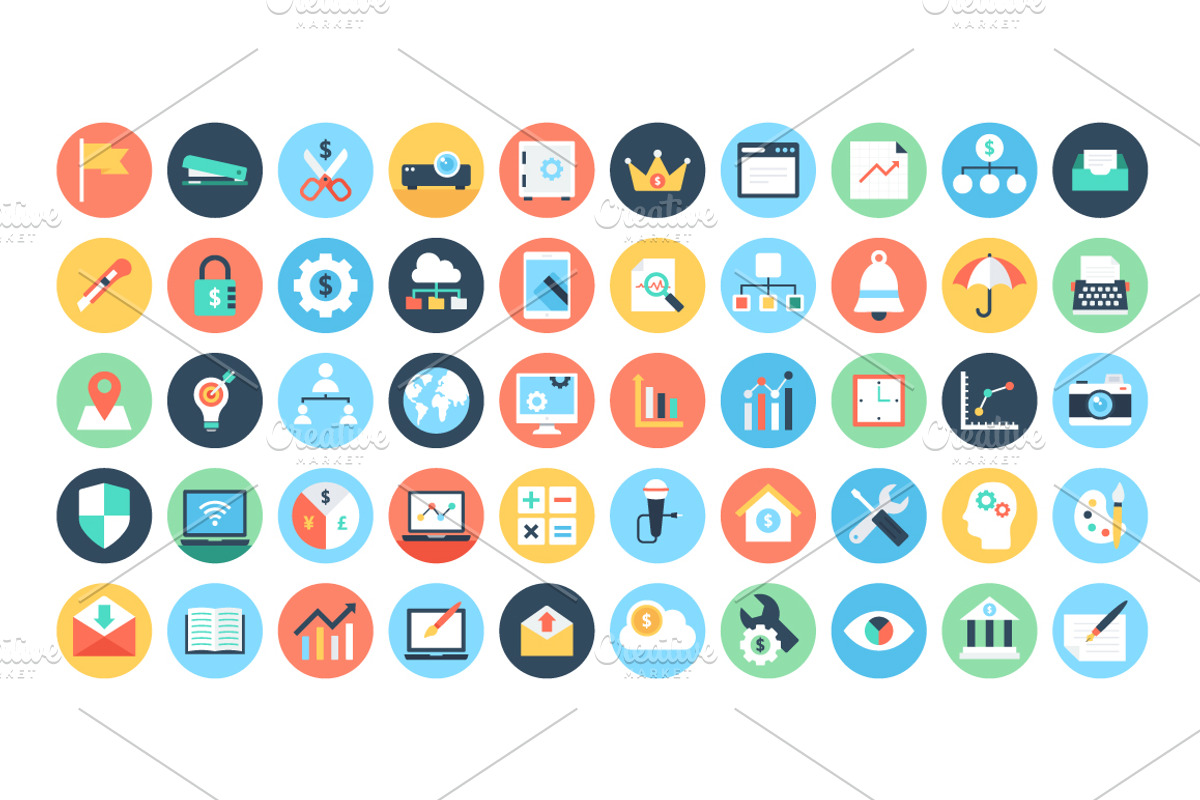 150+ Flat Business and Office Icons, an Icon by Vectors Market