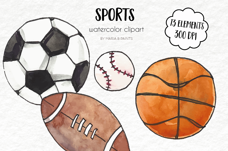 Watercolor Clip Art - Sports, a Sport Illustration by Maria B. Paints