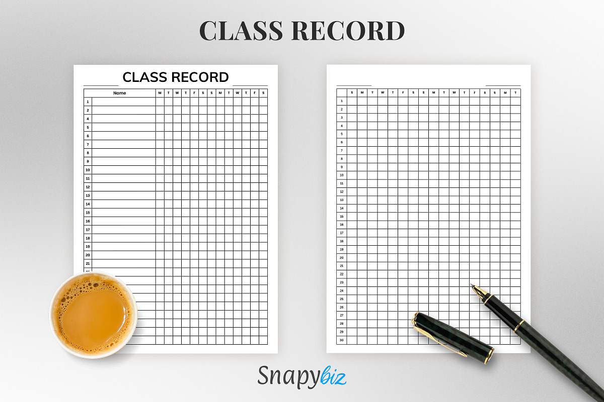 Class Record Printable, a Print Template by Snapybiz