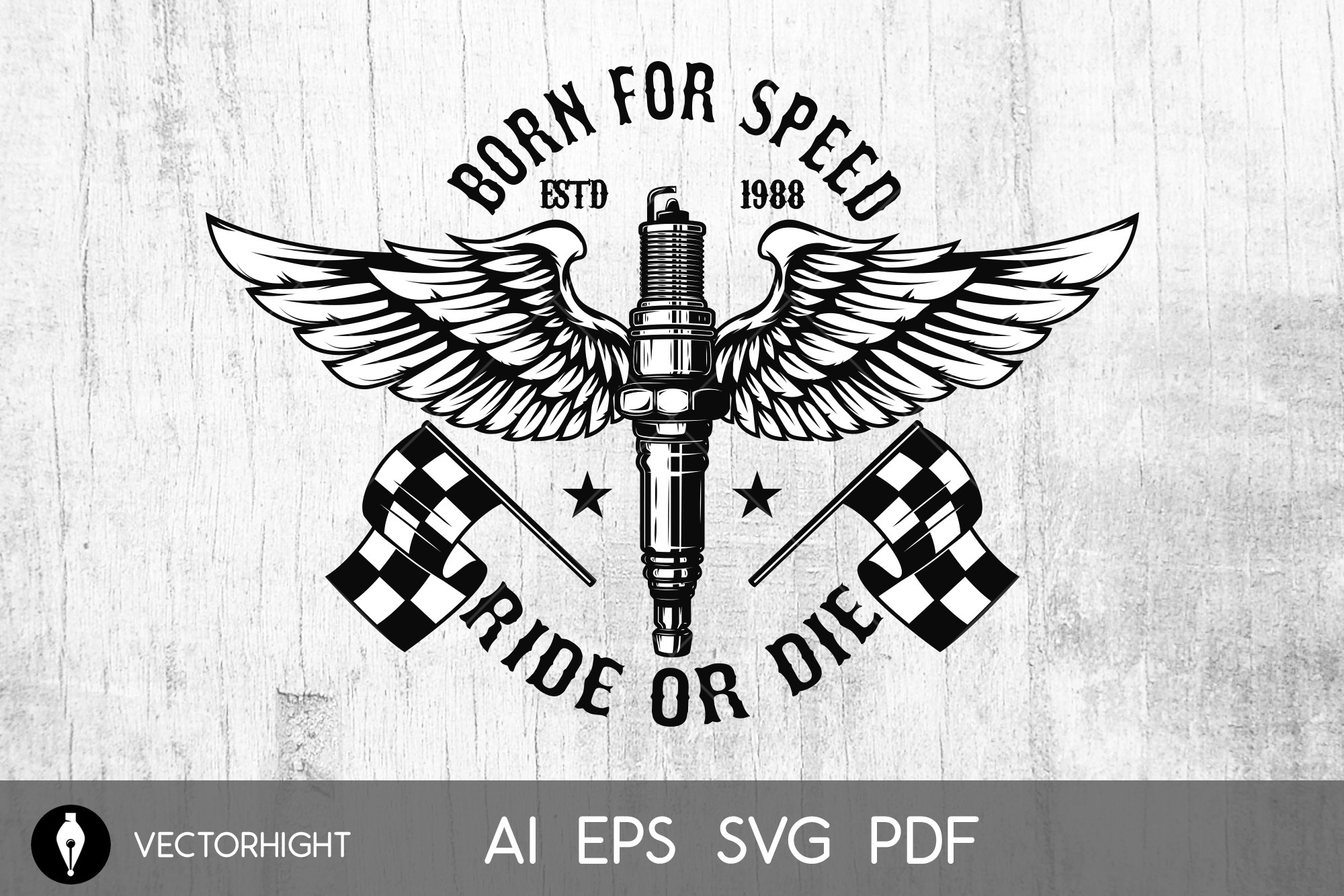 Winged motorcycle spark plug. Design | Graphic Objects ~ Creative Market