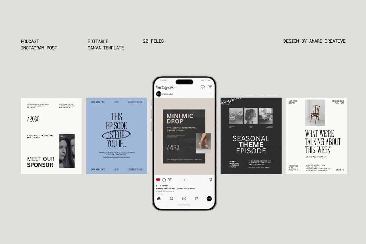 20 Podcast Instagram Post Template | Amare Creative