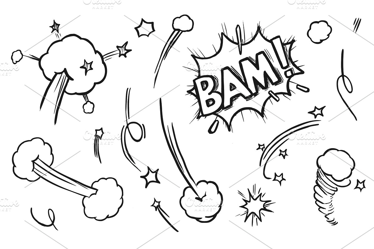Hand drawn comic explosion element, an Illustration by studioworkstock