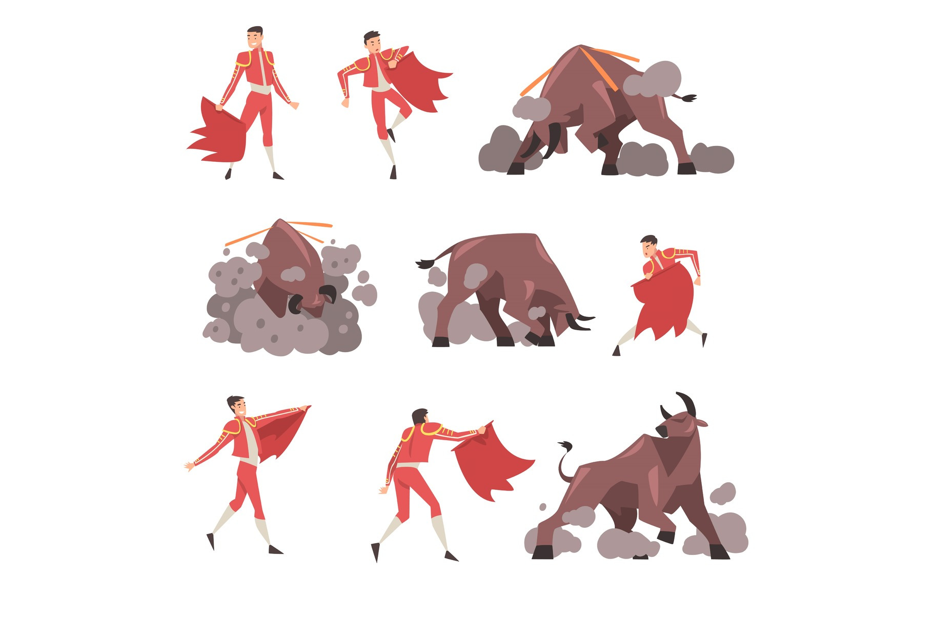 Bullfighter and Attacking Bull Set | Animal Illustrations ~ Creative Market