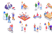 Isometric family holidays icons, an Icon by Macrovector