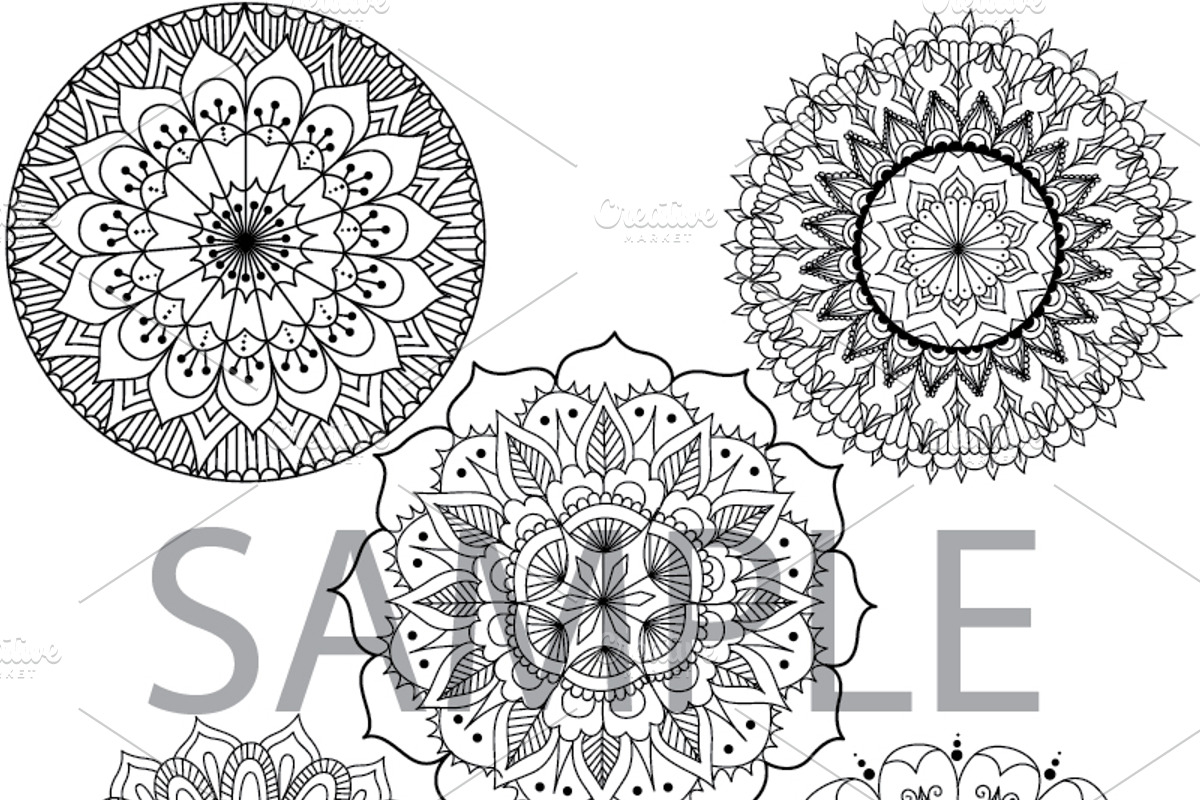 6 unique flowers and mandalas, a Decorative Illustration by Somjai King ...