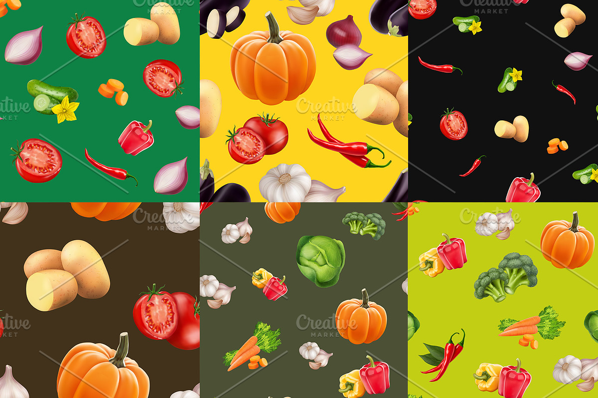 Big vegetables patterns set, a Pattern Graphic by Alena Stoyko design ...