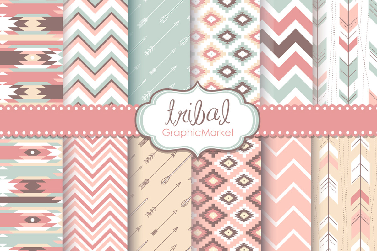 12 Tribal Digital Scrapbook Papers, a Pattern Graphic by GraphicMarket