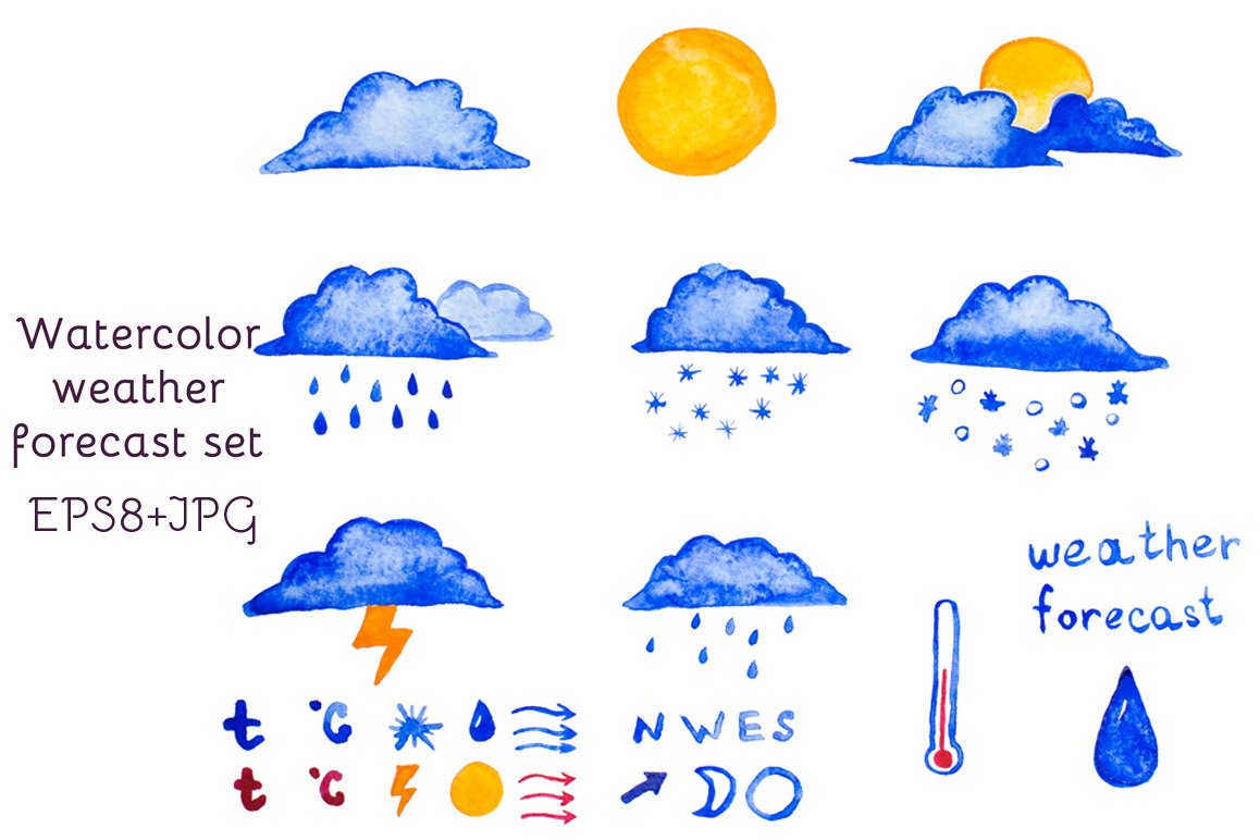 Watercolor vector set of weather, an Illustration by Wedphoto