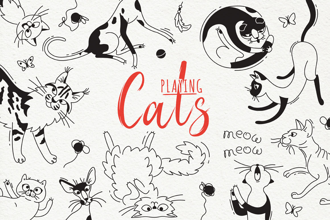 Cats Playing, an Animal Illustration by Baksiabat