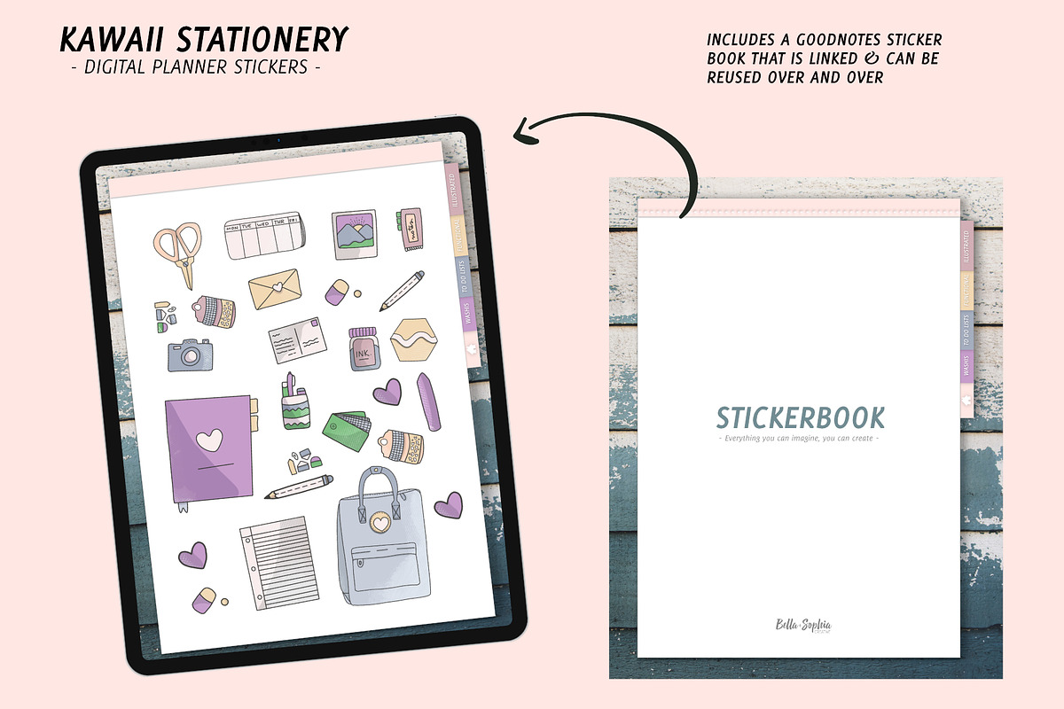 Kawaii Digital Planner Sticker Pack, a Stationery Template by Bella ...