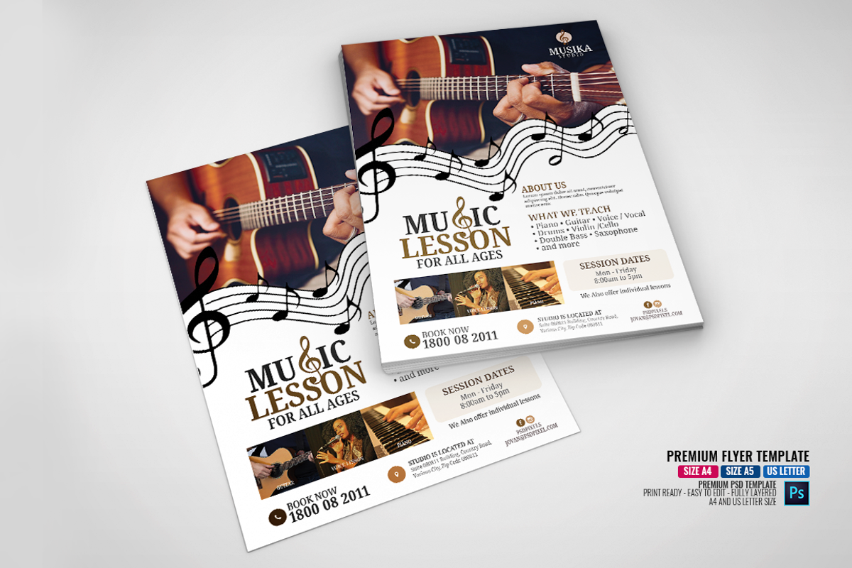 Music Tutorial Services Flyer, a Flyer Template by PSDPixel