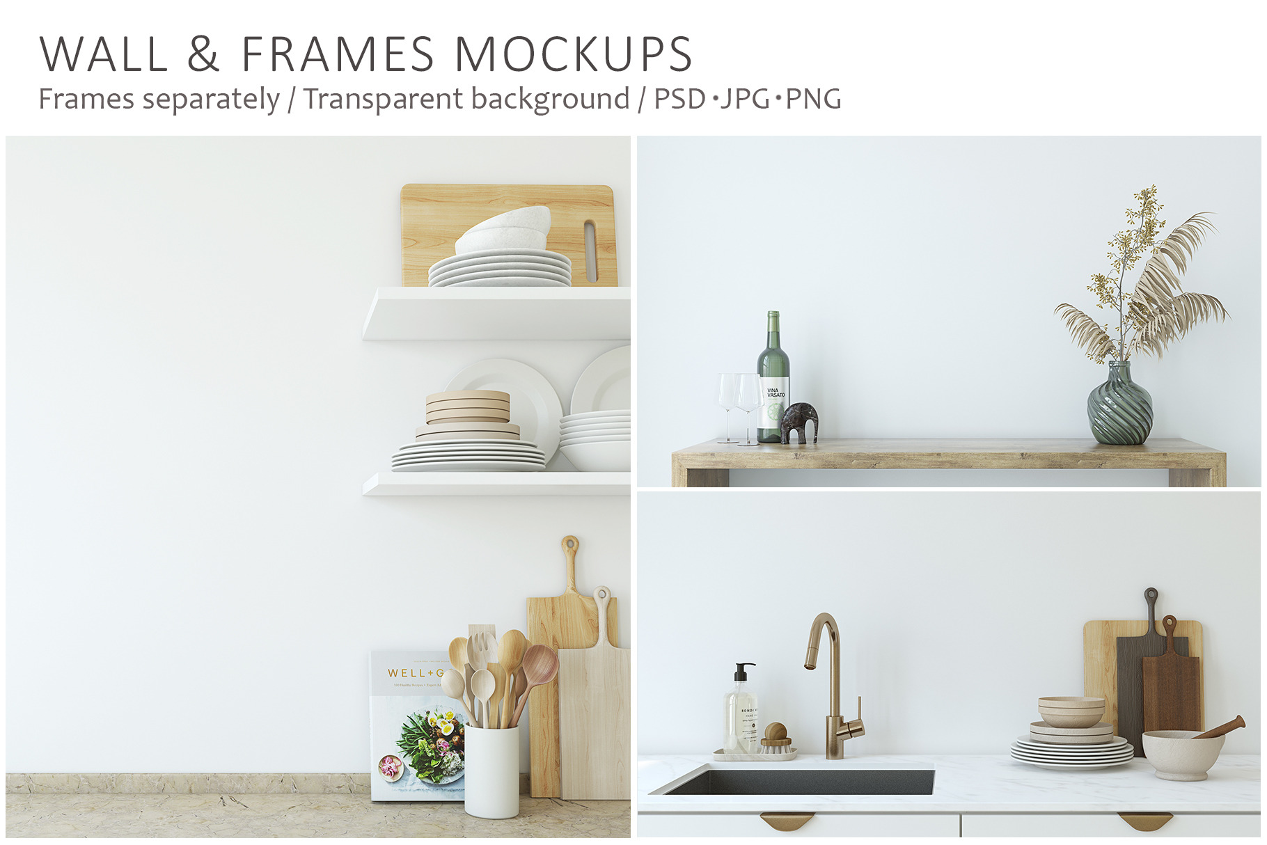 MODERN KITCHEN Wall&Frame Mockup, a Print Template by MyHomeMockups