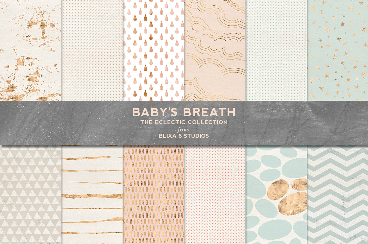Baby's Breath Rose Gold Patterns, a Pattern Graphic by Blixa 6 Studios