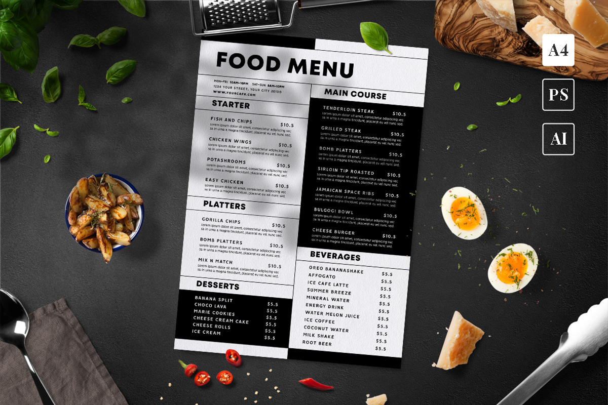 Simple Food Menu, a Print Template by The Savory Directors