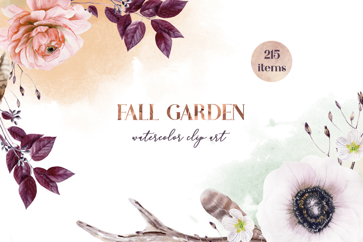 Fall garden watercolor clip art, a Decorative Illustration by MyLittleMeow