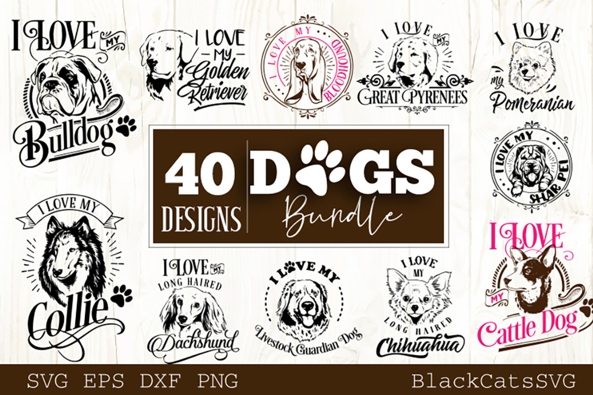 Dogs SVG bundle 40 designs, an Illustration by BlackCatsMedia