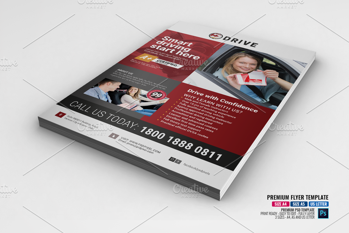 Driving Lesson Company Flyer, a Flyer Template by PSDPixel