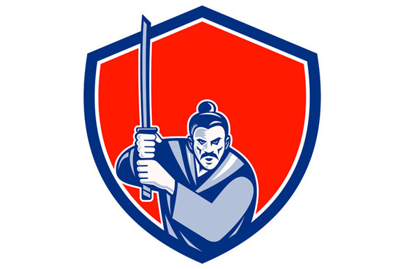 Samurai Warrior Katana Sword Shield, an Illustration by patrimonio