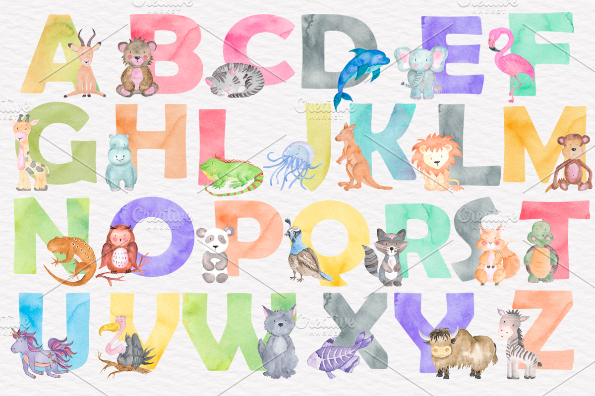 Animals Alphabet Watercolor Kit, an Object Graphic by Tanya Kart