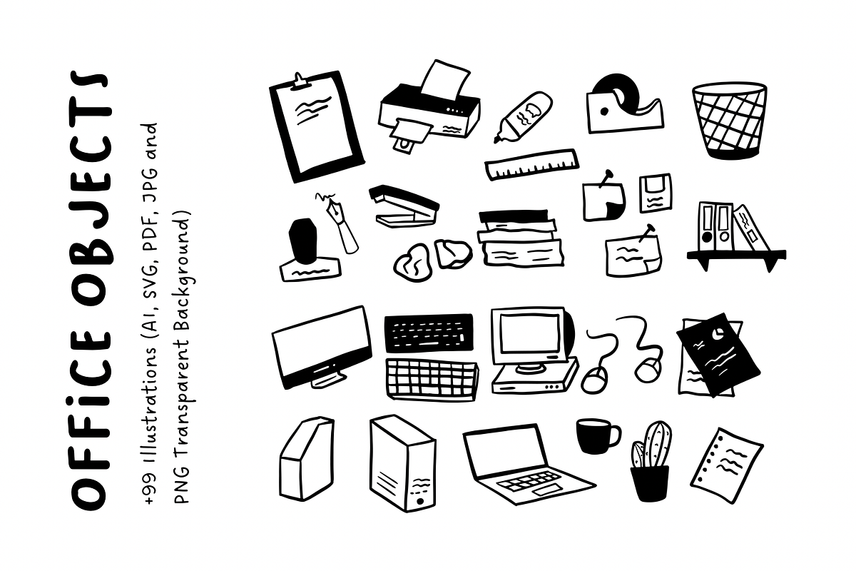 99+ Hand-Drawn Office Objects Set | AI, SVG, PDF, PNG & JPG