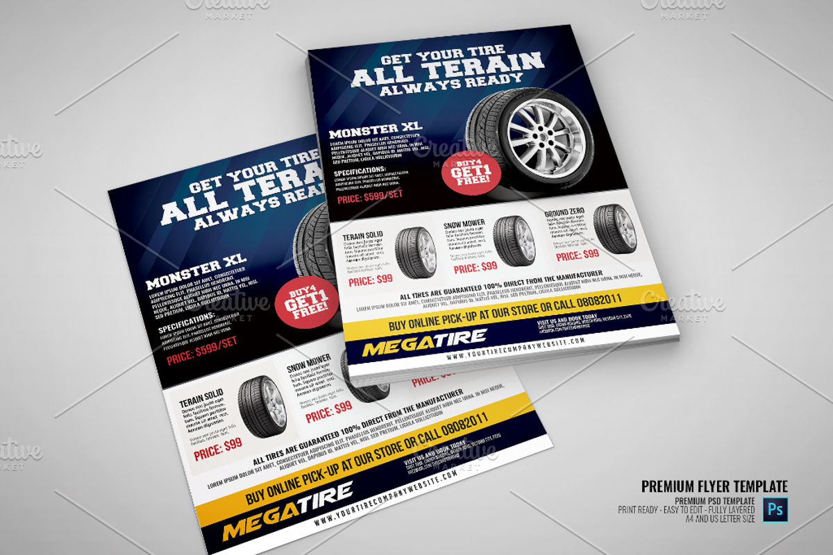 Tire Shop Center Flyer, a Flyer Template by PSDPixel