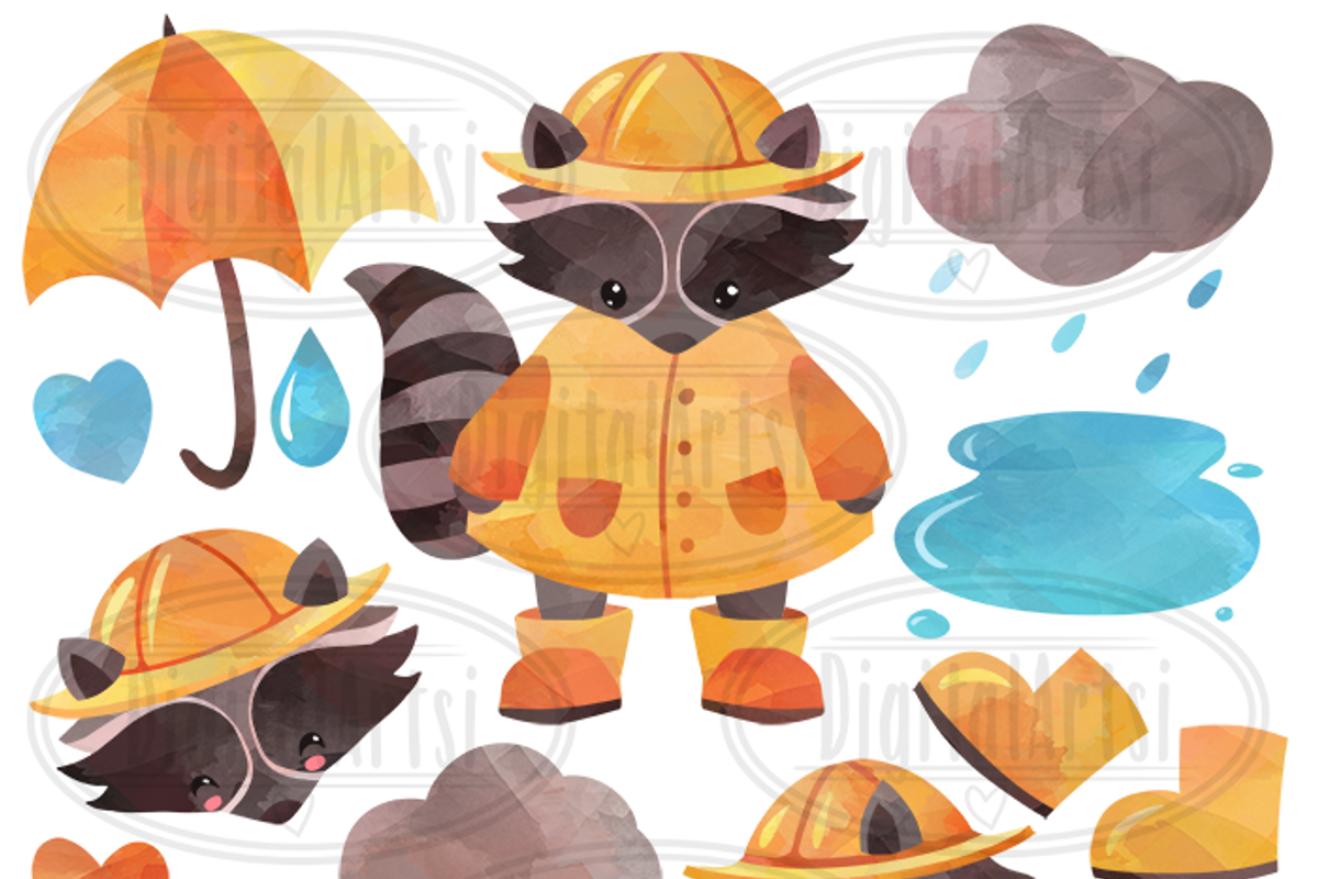 Watercolor Rainy Day Clipart, an Illustration by DigitalArtsi ...
