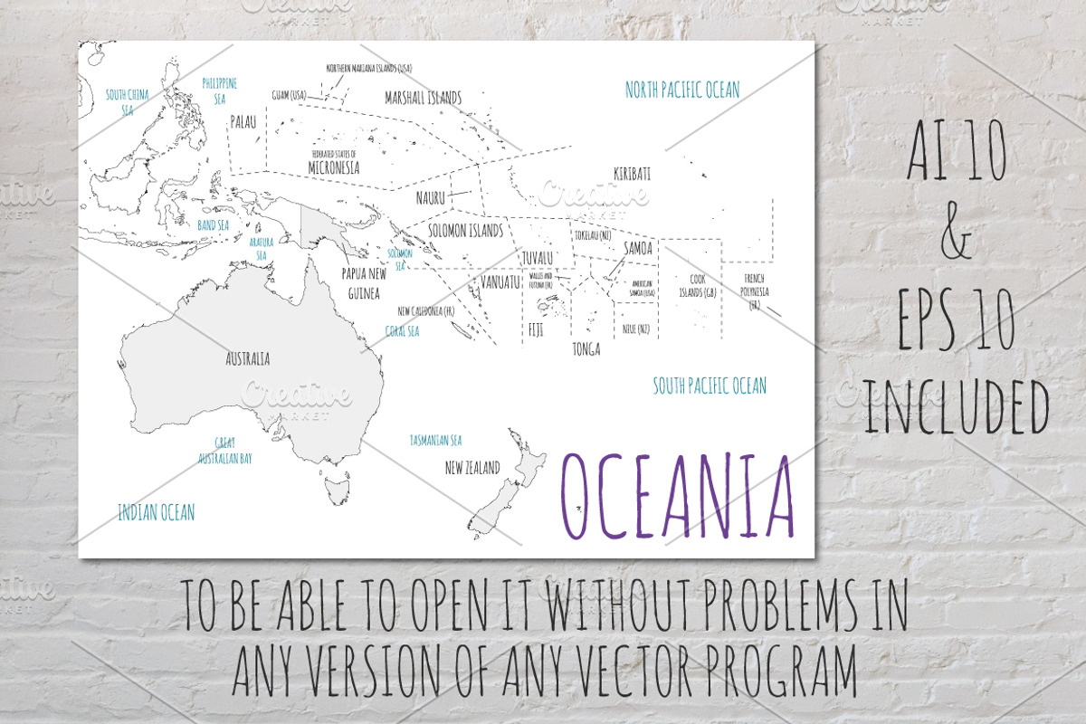 3x Oceania Illustrated Vector Maps