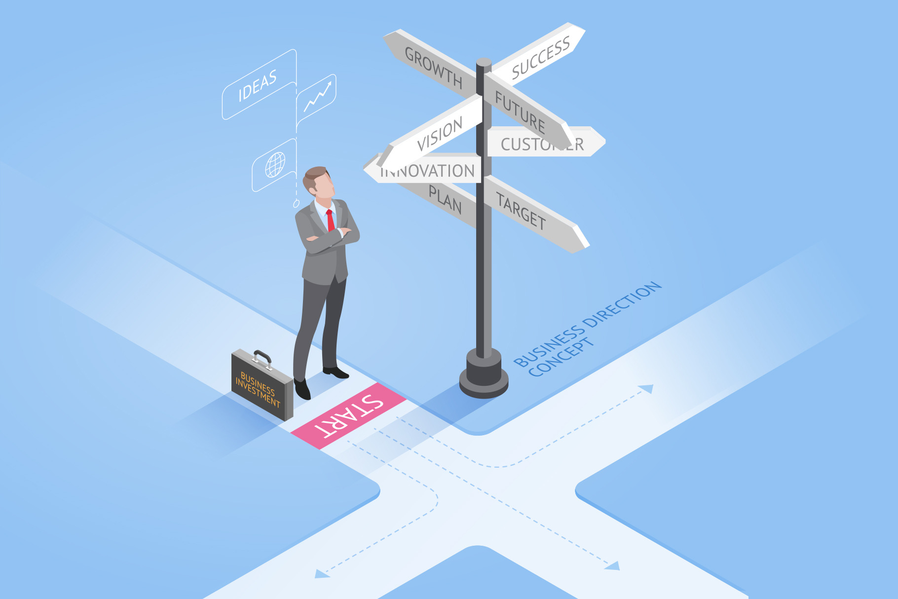 Businessman Standing Crossroad, a Finance Illustration by Graphixmania