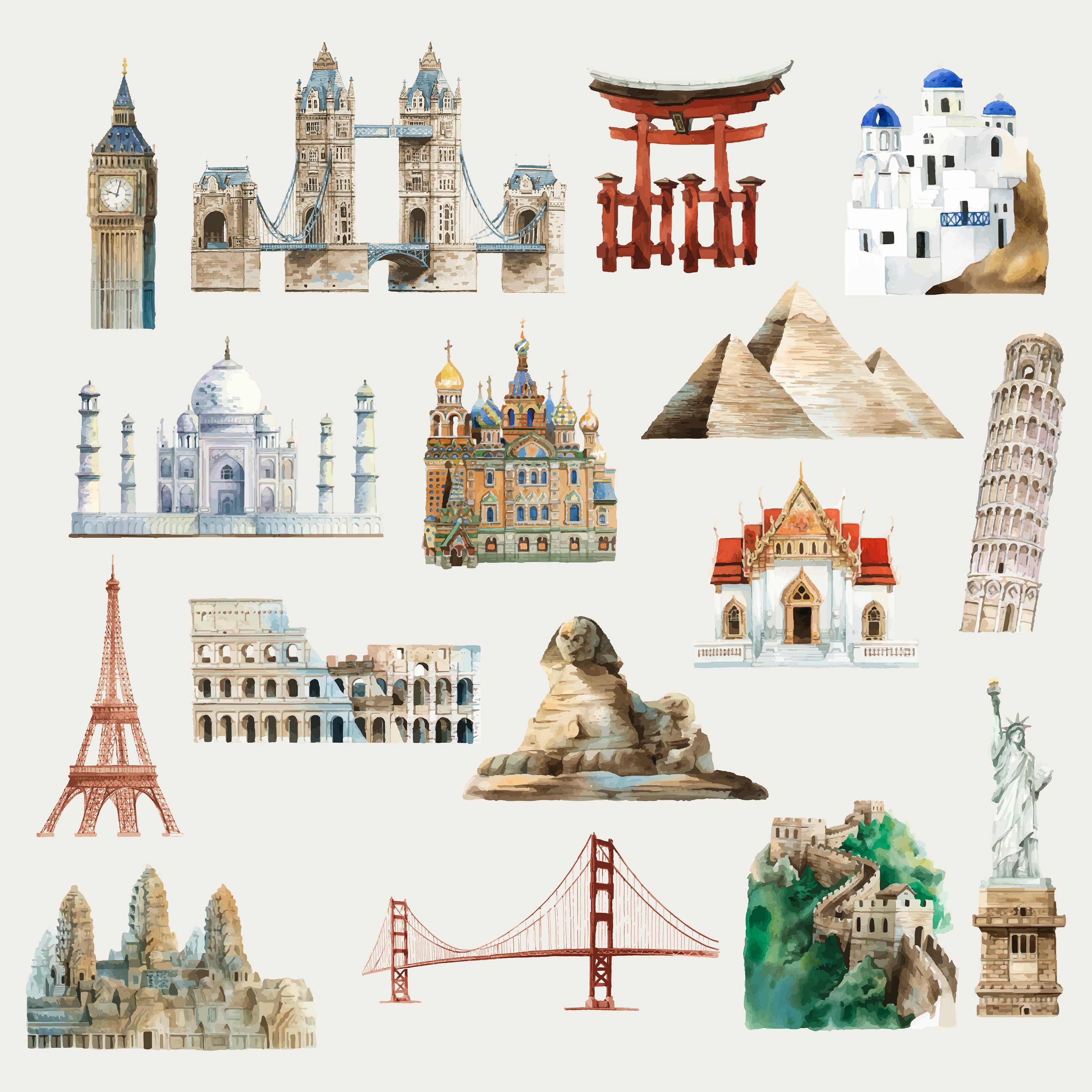 Set of architectural landmarks, a Graphic by rawpixel