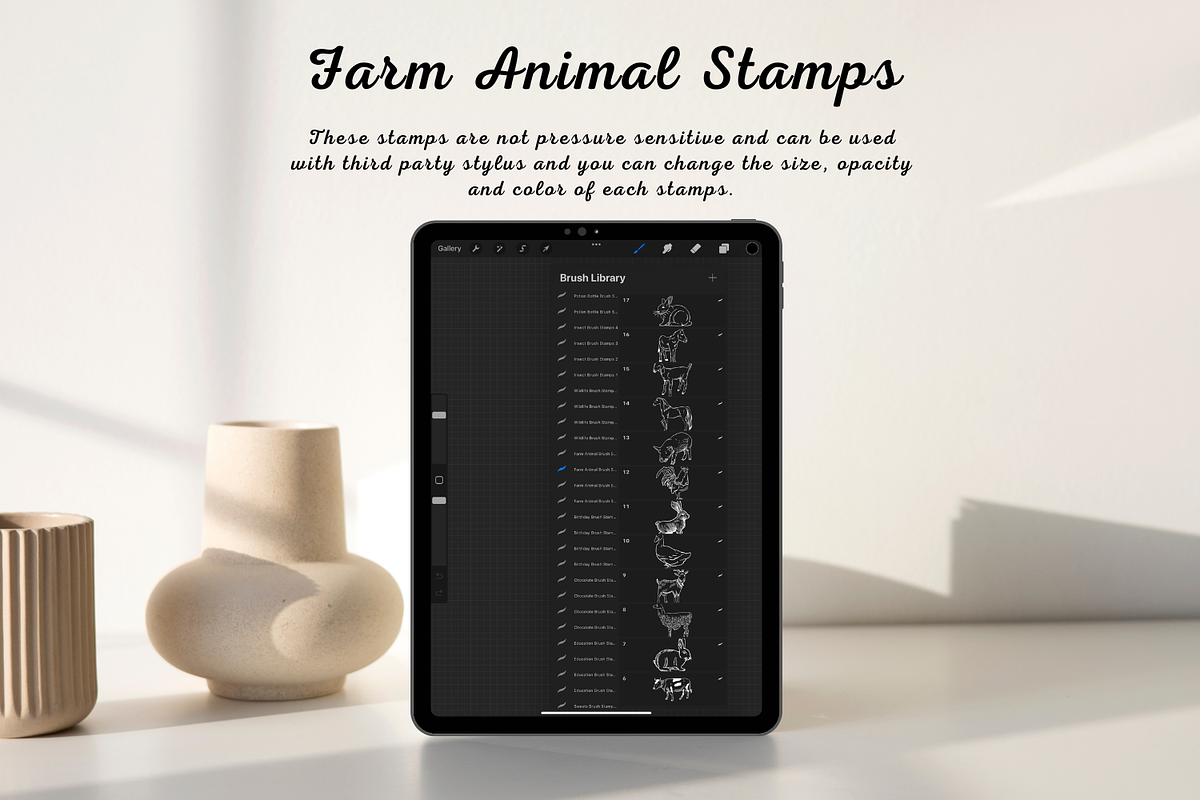 100 Farm Animal Procreate Stamps, a Brush Add-On by Painter Creative Books