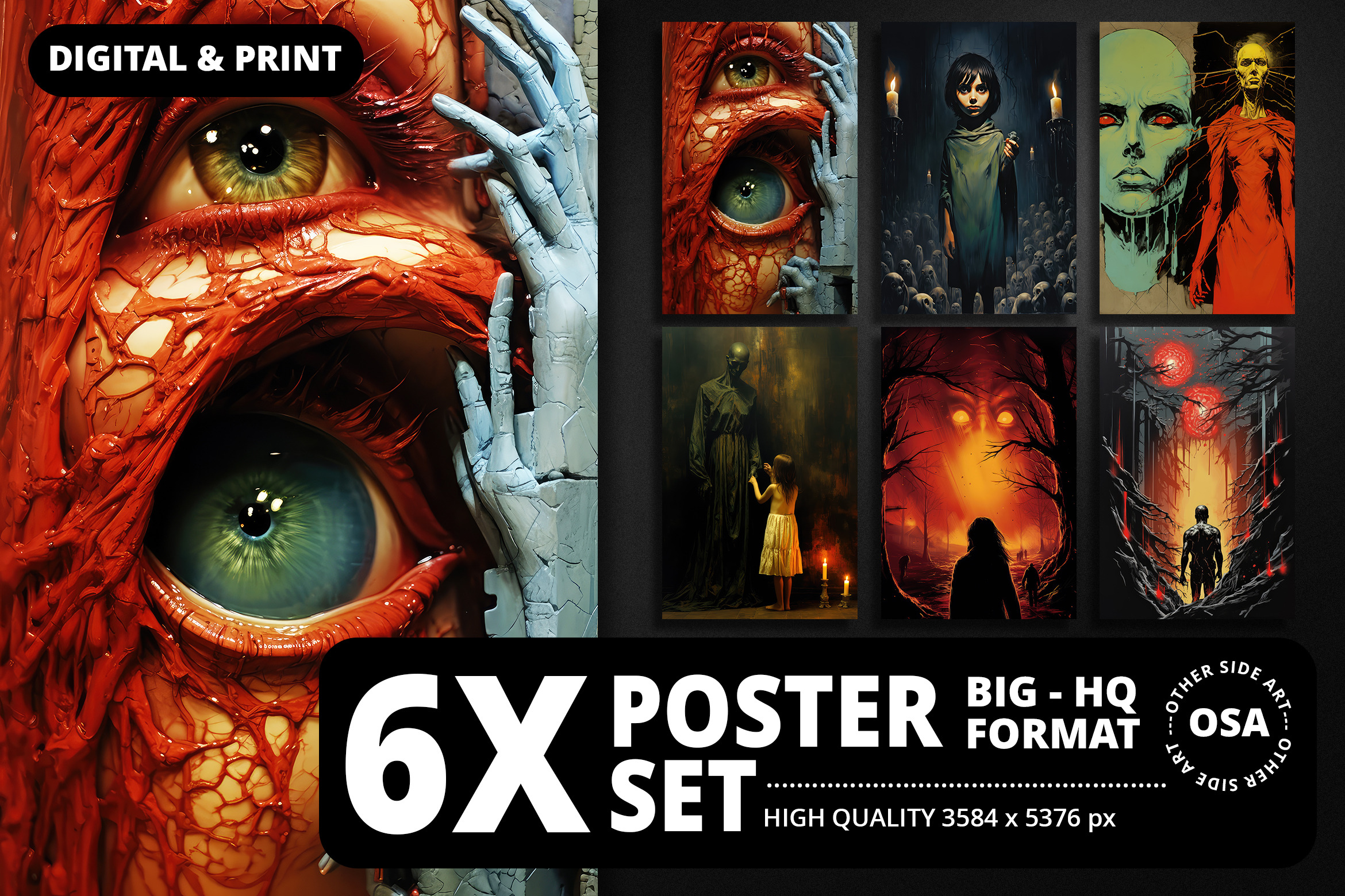 Creepy Horror Halloween Poster Set | Background Graphics ~ Creative Market