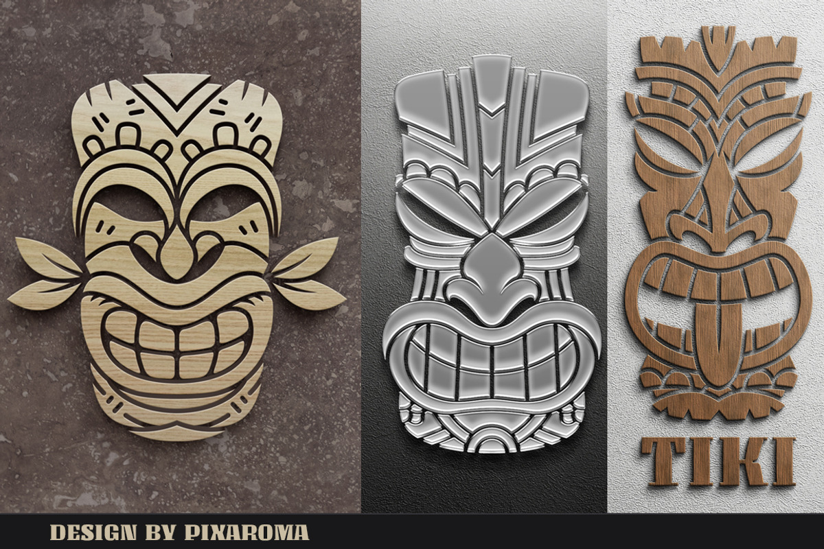 Tiki Head Illustrations Set, a Decorative Illustration by pixaroma
