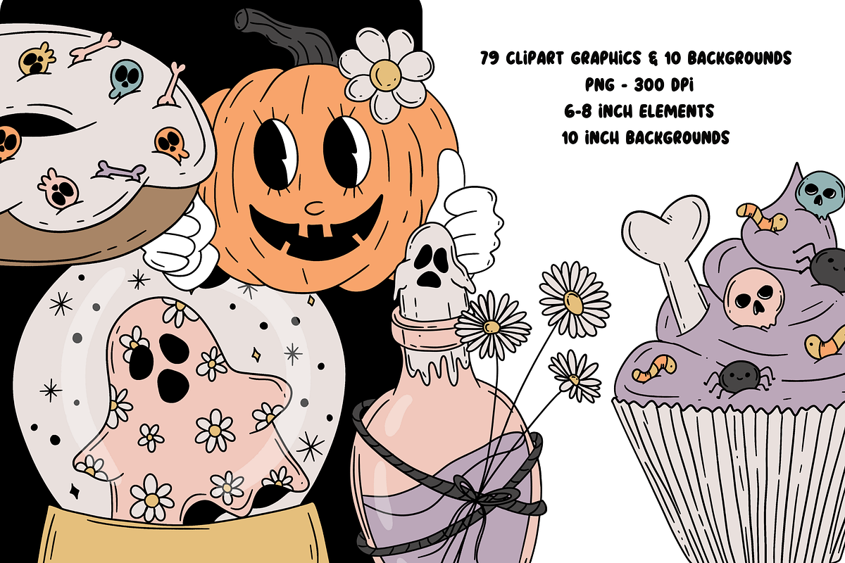 Groovy Pastel Halloween Clipart, a Graphic by Murphy & Frank