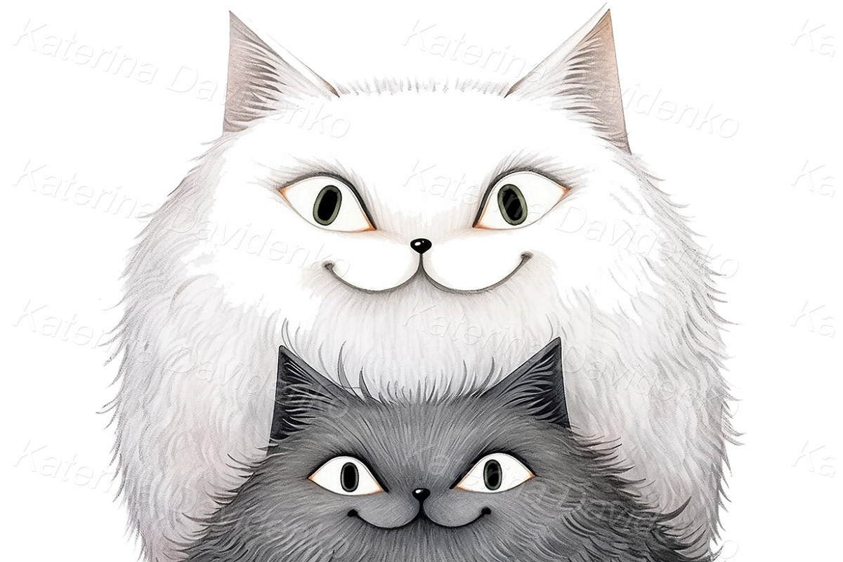 Watercolor cartoon funny cats PNG, an Animal Illustration by Bubert Art