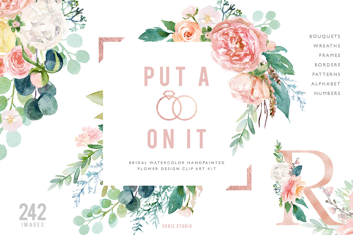 Watercolor Peach Floral Alphabet, a Decorative Illustration by Veris Studio