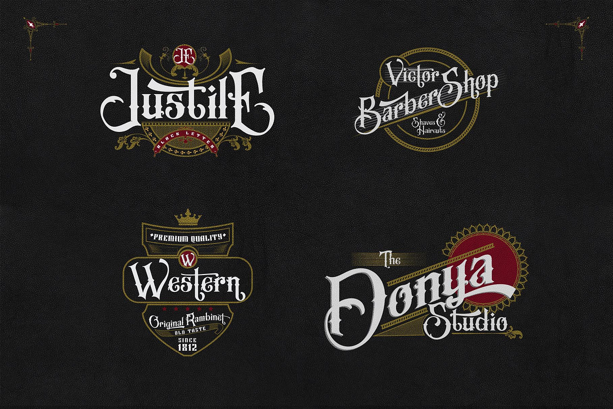 Justile + Extra Logos Template, a Blackletter Font by McJer.Studio | Creative Market