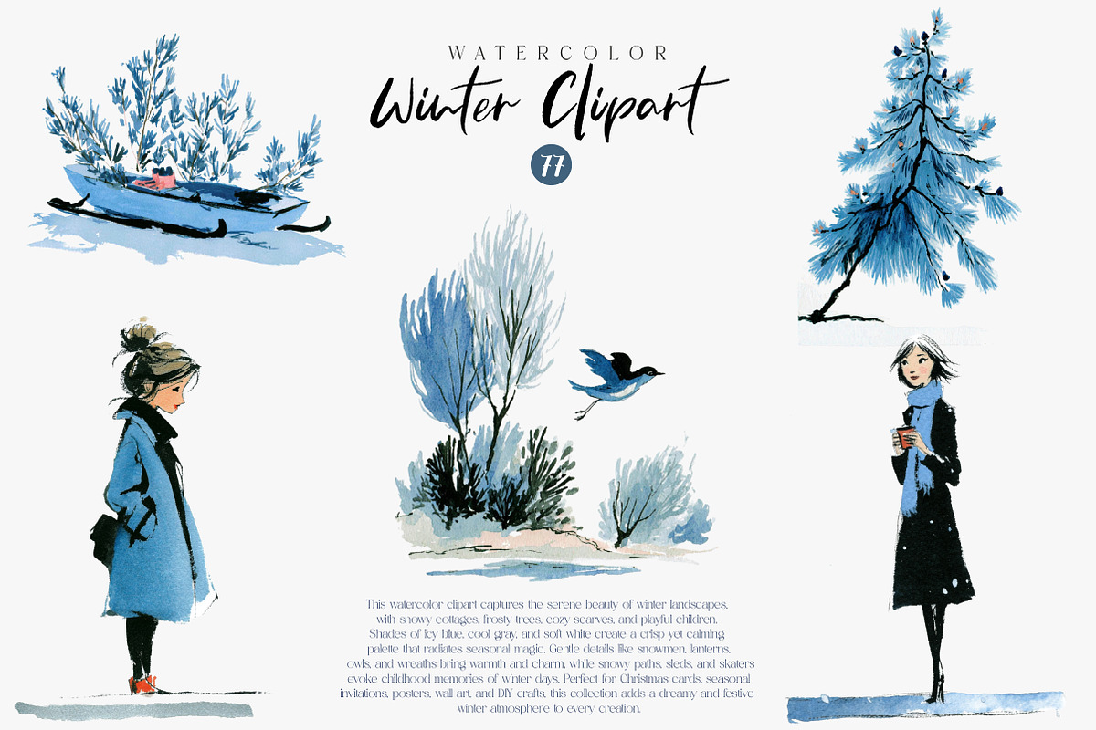 Watercolor Winter Clipart Collection, an Illustration by CreationArt