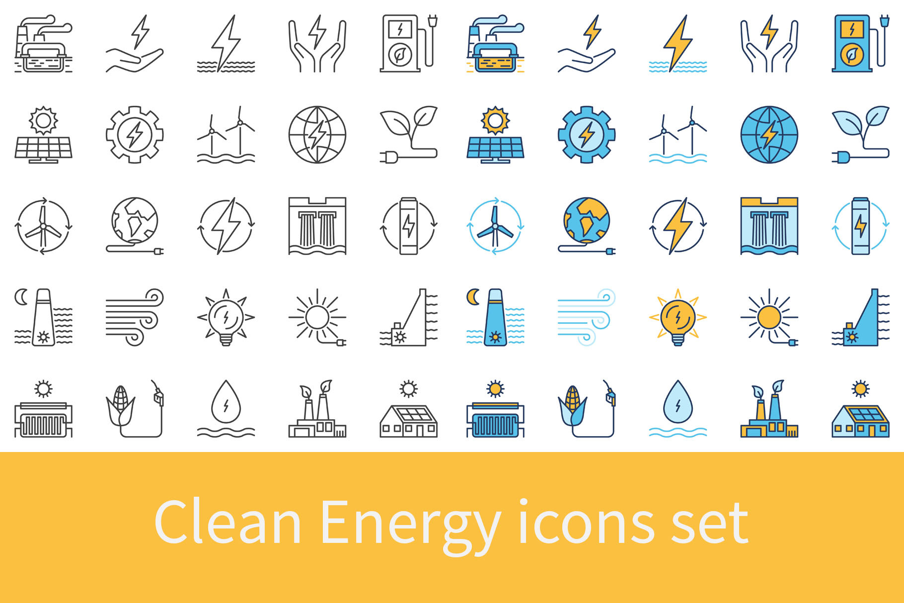 Clean Energy icons set, an Outline Icon by Venomous Vector