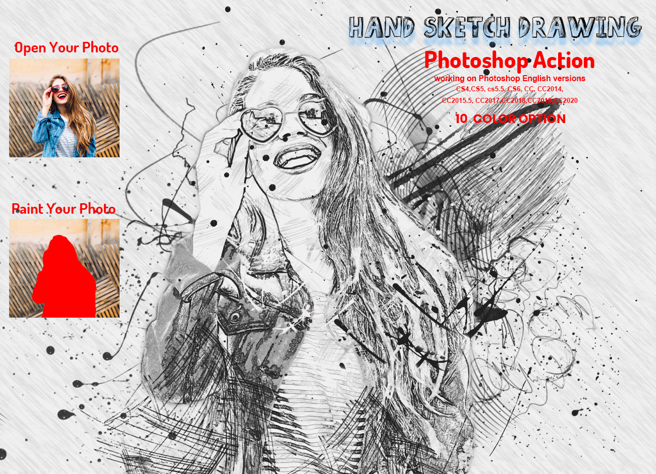 Hand Sketch Drawing Photoshop Action, an Action Add-On by Studio Retouch